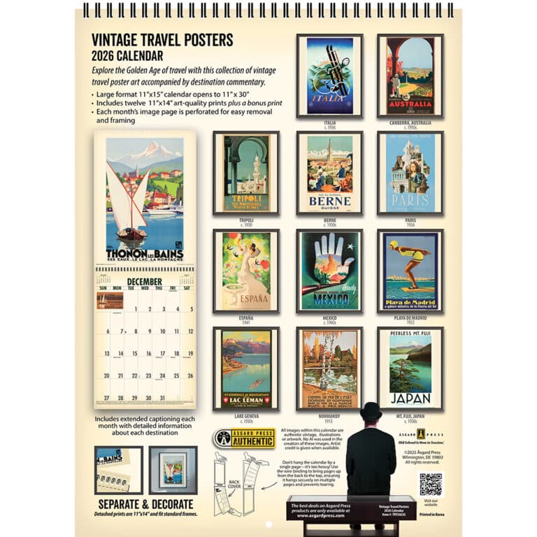 2026 Vintage Travel Posters Deluxe Calendar 11"x15" - Asgard Press