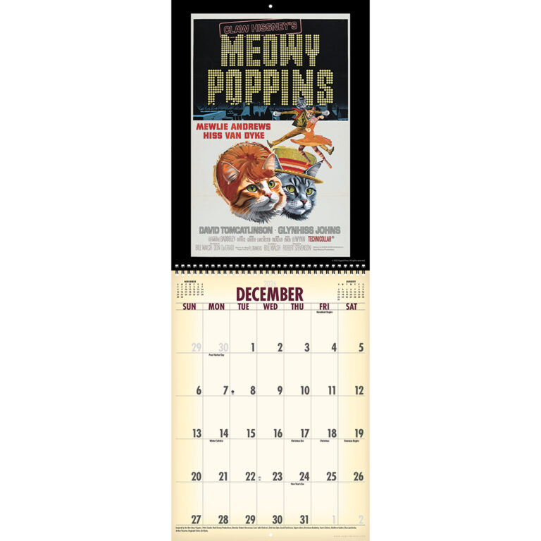 2026 Retro Film Cats Deluxe Calendar 11"x15" - Asgard Press