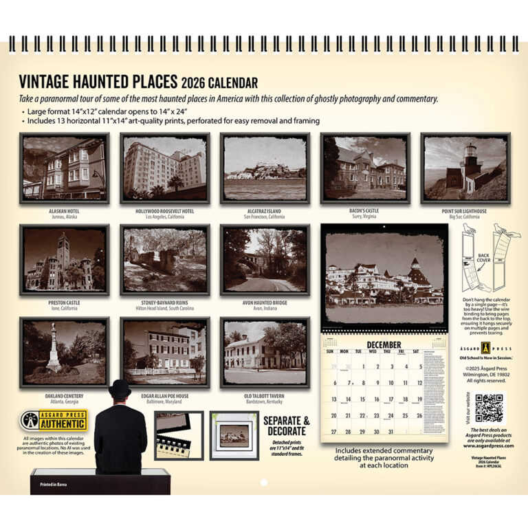 2026 Vintage Haunted Places Deluxe Calendar 12"x14" - Asgard Press