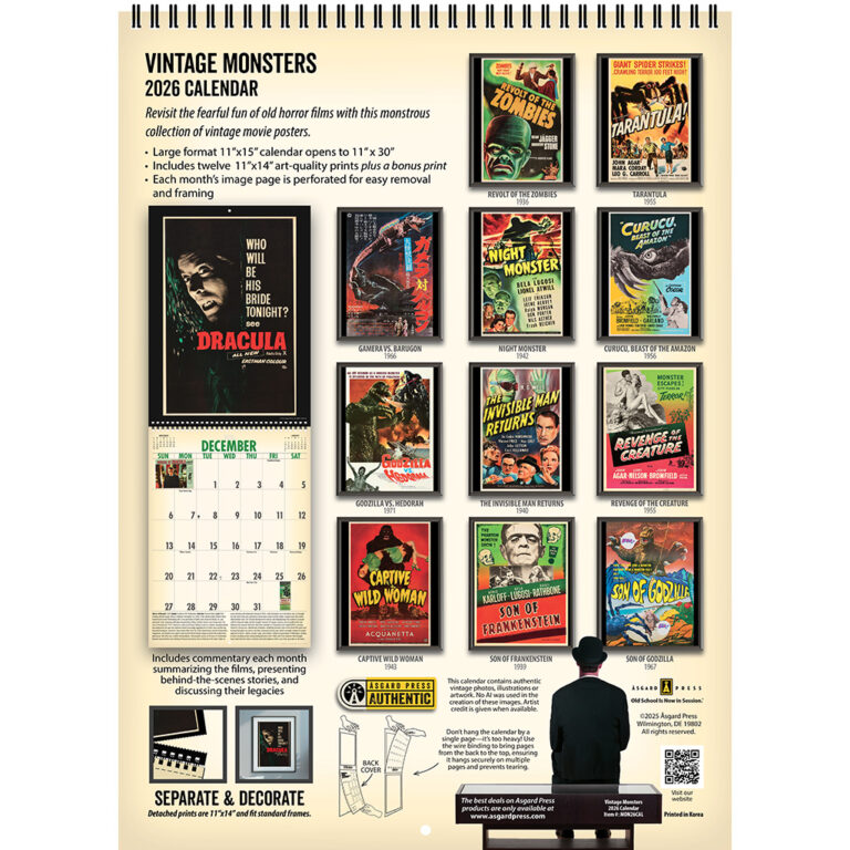 2026 Vintage Monsters Deluxe Calendar 11"x15" - Asgard Press