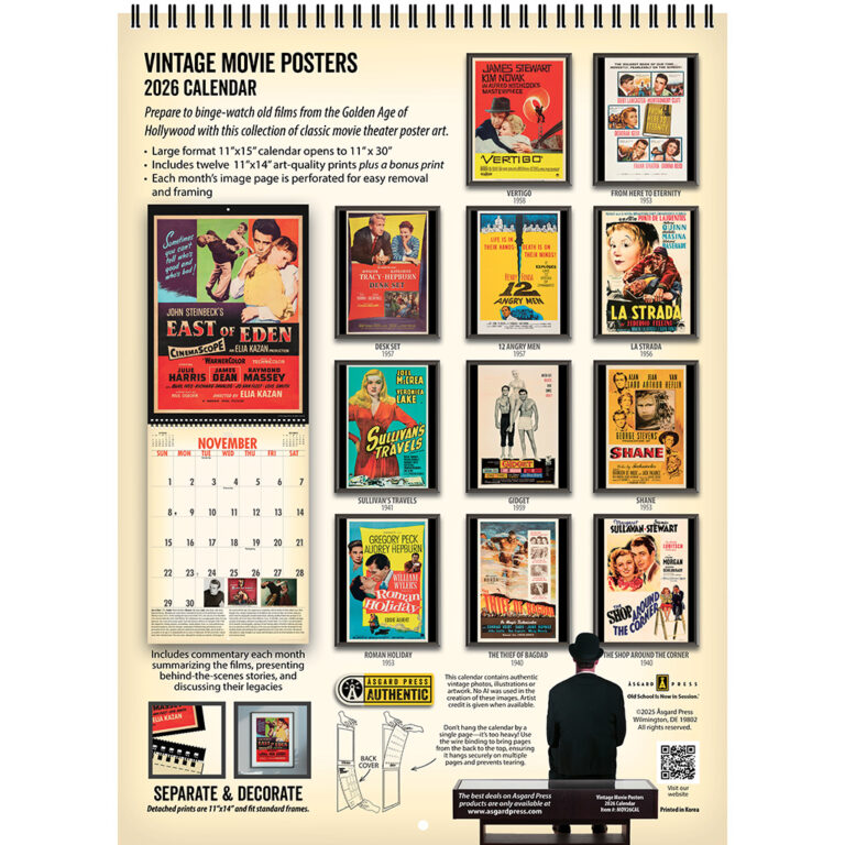 2026 Vintage Movie Posters Deluxe Calendar 11"x15" - Asgard Press